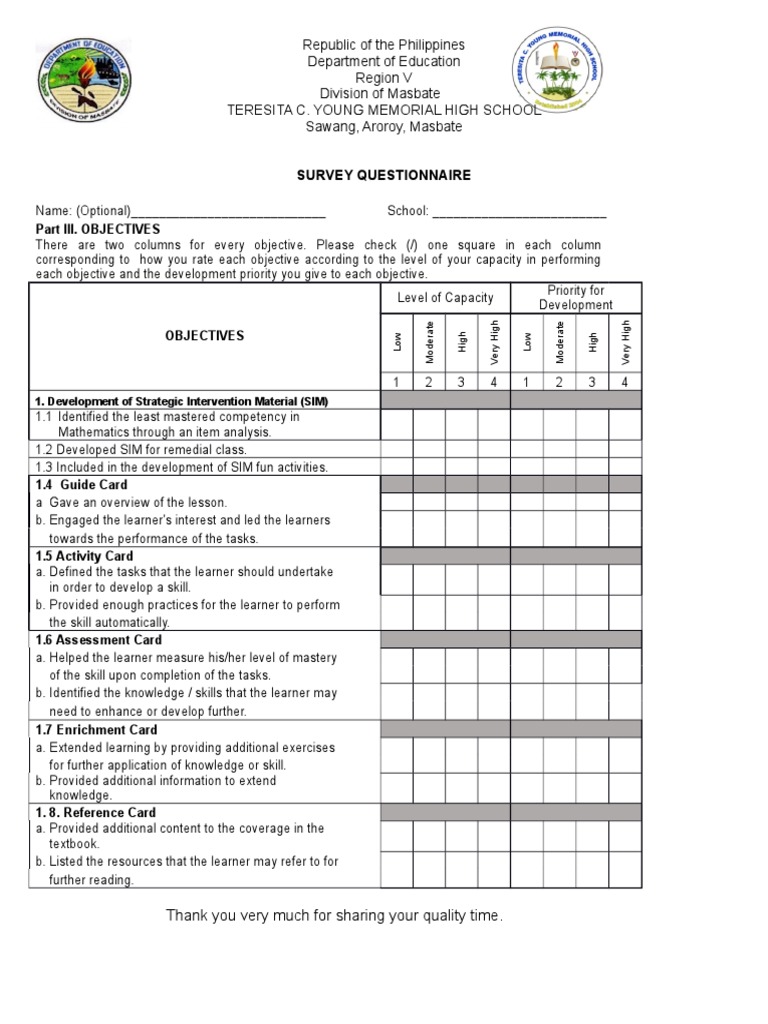 Questionnaire Format For Research
