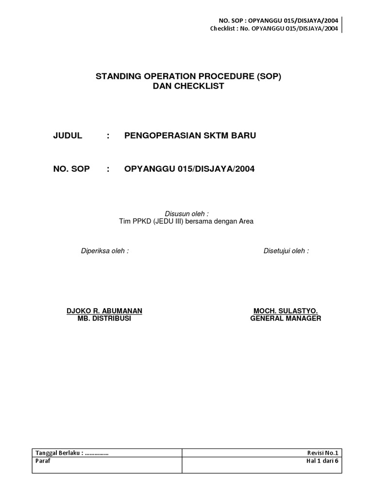 Opyanggu-015 Sop Pengoperasian SKTM Baru | PDF | Teknologi & Rekayasa