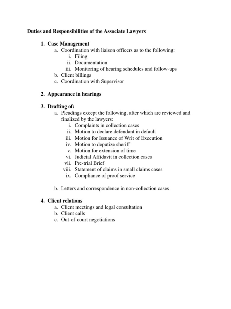 Duties and Responsibilities of The Associate Lawyers | PDF