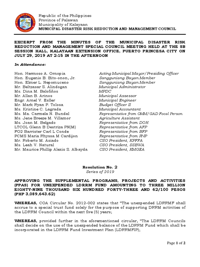 MDRRMC Reso No. 02-2019 | PDF | Philippines | Government