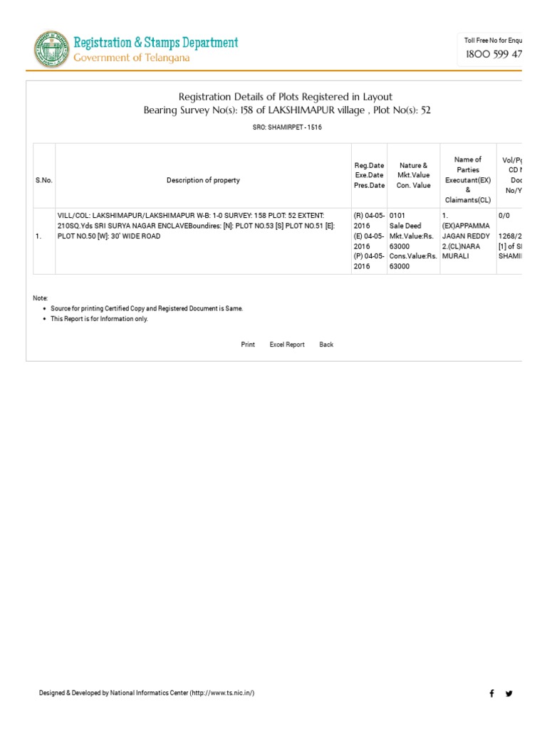 Shamirpet Property Registration Details | PDF