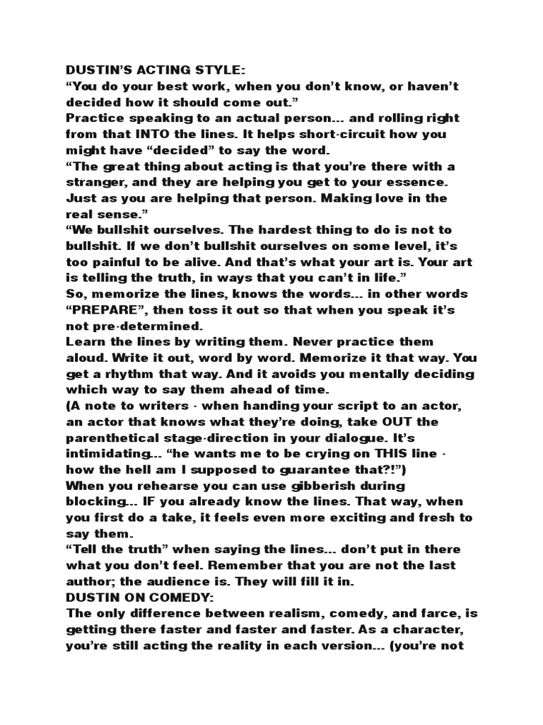 Dustin Hoffman Masterclass Notes | PDF