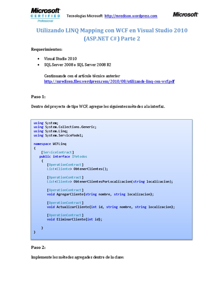 Utilizando-Linq-Con-Wcf-2 - Mredison PDF | PDF | Consulta integrada de ...