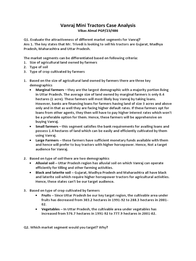 Vanraj Mini Tractors Case Analysis: Vikas Almal PGP/23/486 | PDF | Tractor | Loans