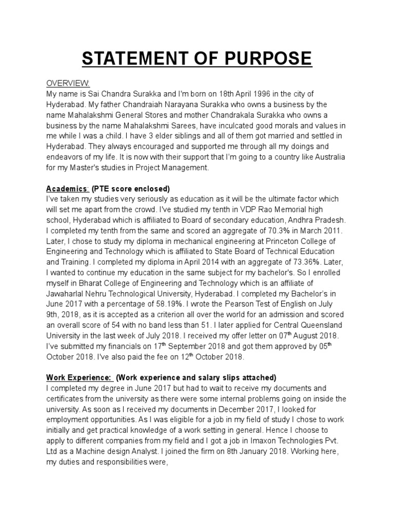 Sop For Aus | PDF | University And College Admission | International ...