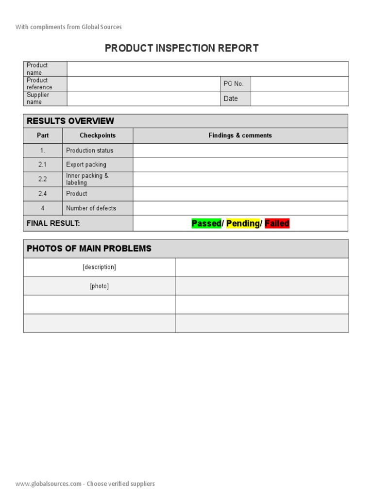 Product Inspection Report Template | PDF