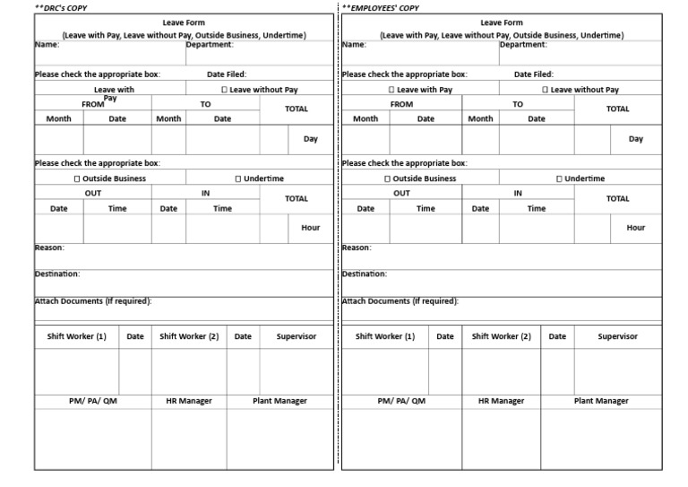 Leave Form (Production) | PDF | Labor | Employee Relations