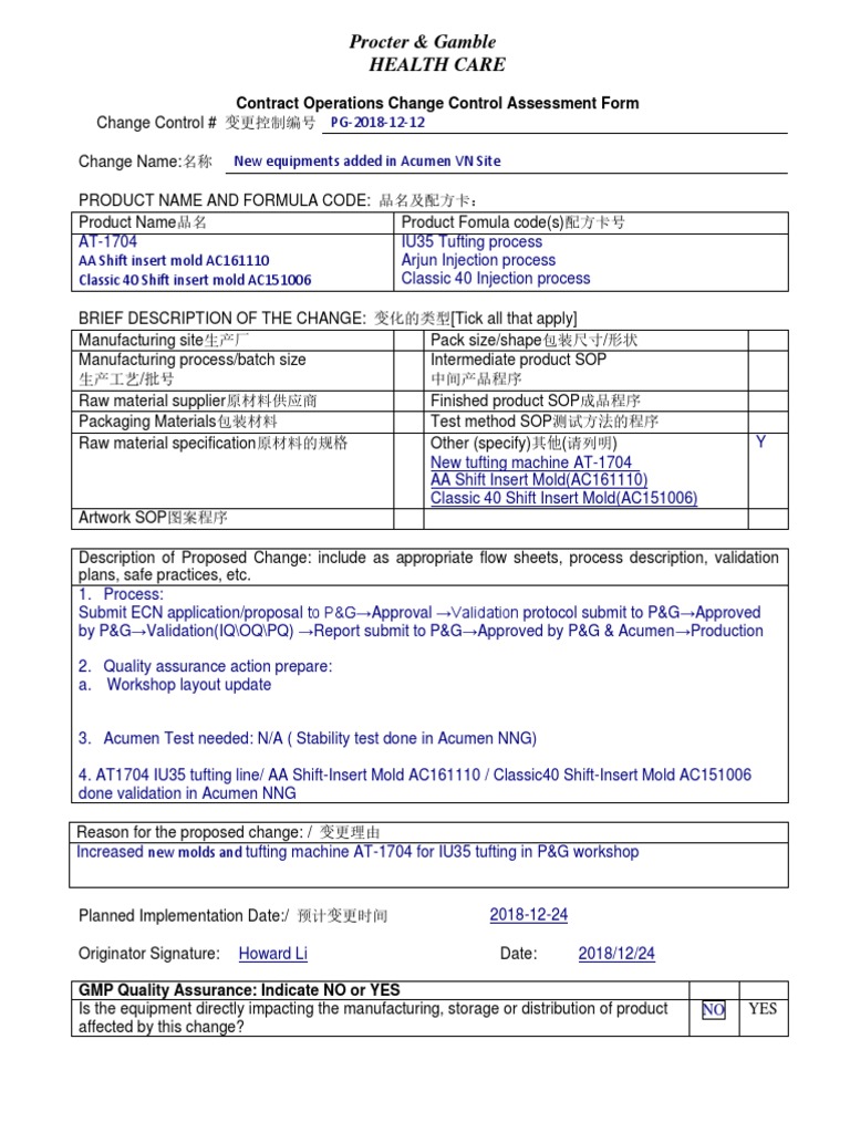 Procter & Gamble Health Care: Contract Operations Change Control ...