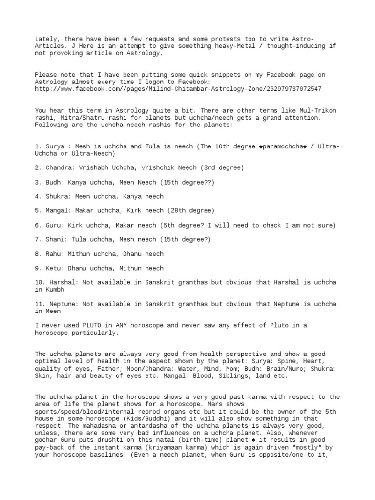 Uccha Neech | PDF | Hindu Astrology | Planets In Astrology