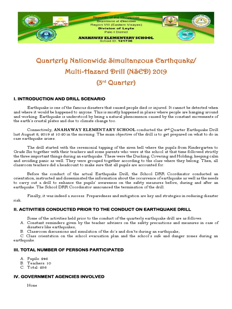 Quarterly Nationwide Simultaneous Earthquake/ Multi-Hazard Drill (NSED ...