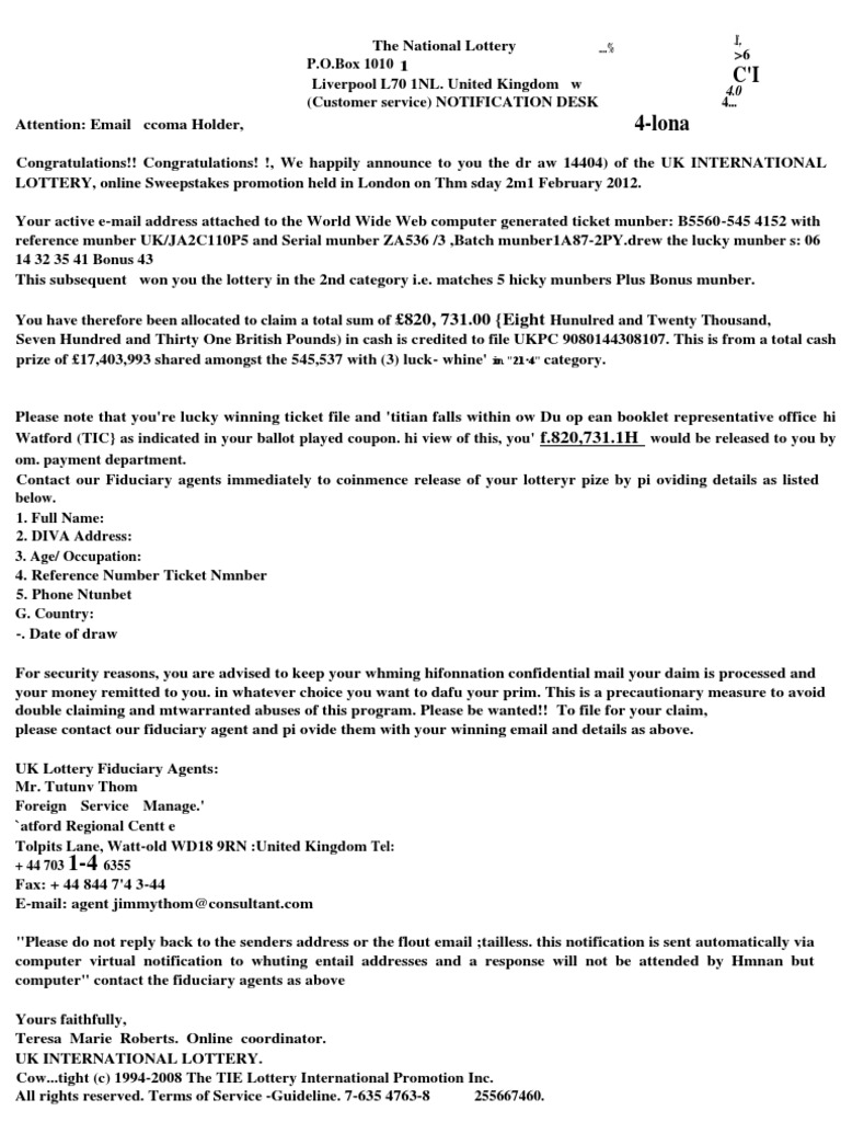 Uk Notification Letter | PDF | Lottery | Gaming And Lottery