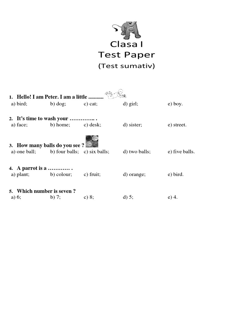 Test Paper 1st Grade | PDF