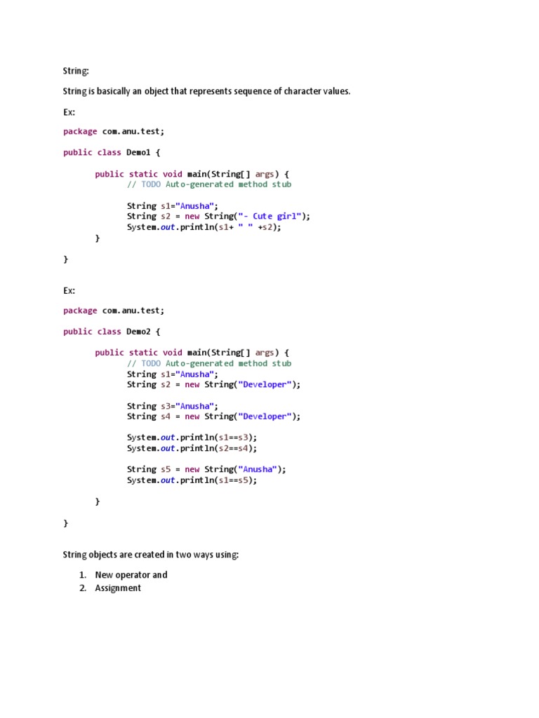 String String Is Basically An Object That Represents Sequence Of Character Values Ex Pdf