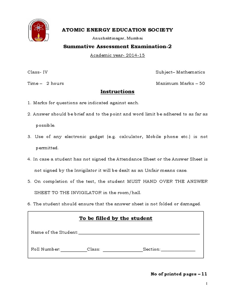 AECS - Class 4 SA2 2014maths | PDF | Nature