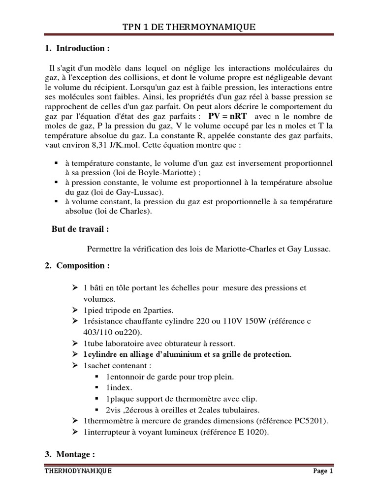 TP 01 Thermo | PDF | Pression | Vide (physique)