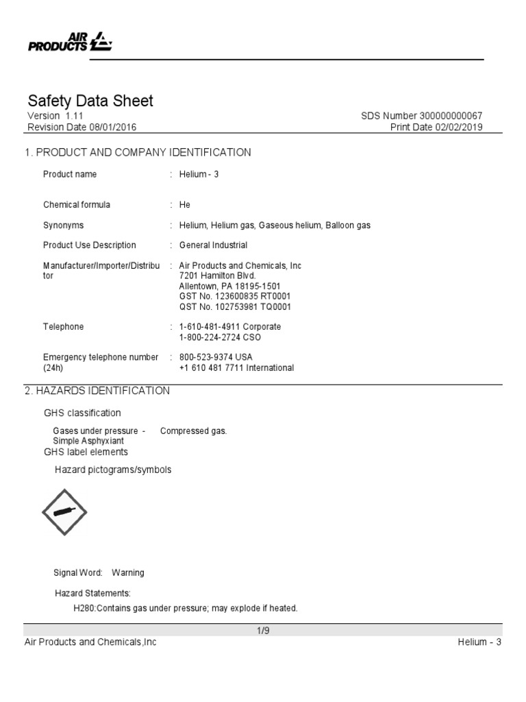 Helium | PDF | Valve | Toxicity