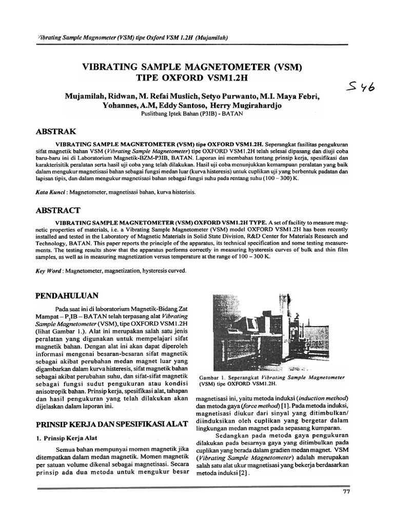 Vibrating Sample Magnetometer (VSM) Tipe Oxford Vsm1.2H: Abstrak | PDF