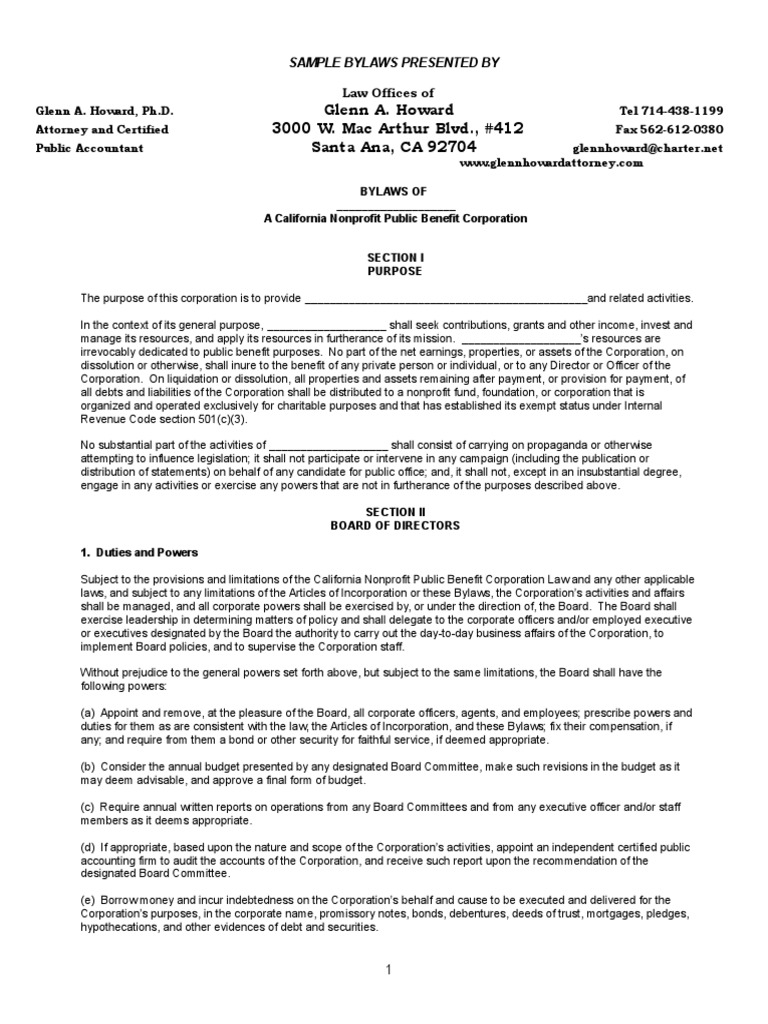 Sample Nonprofit Bylaws | PDF | Board Of Directors | Committee