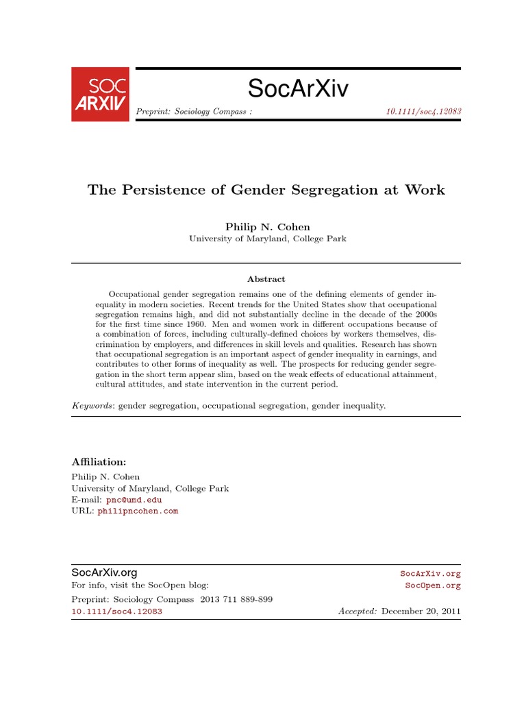 The Persistence of Gender Segregation at Work (2011) | PDF | Sex Segregation | Gender