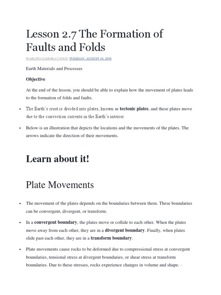 Lesson 2.7 The Formation of Faults and Folds | PDF | Fault (Geology ...