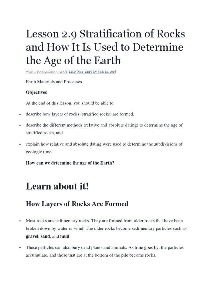 Lesson 2.9 Stratification of Rocks and How It Is Used To Determine The ...