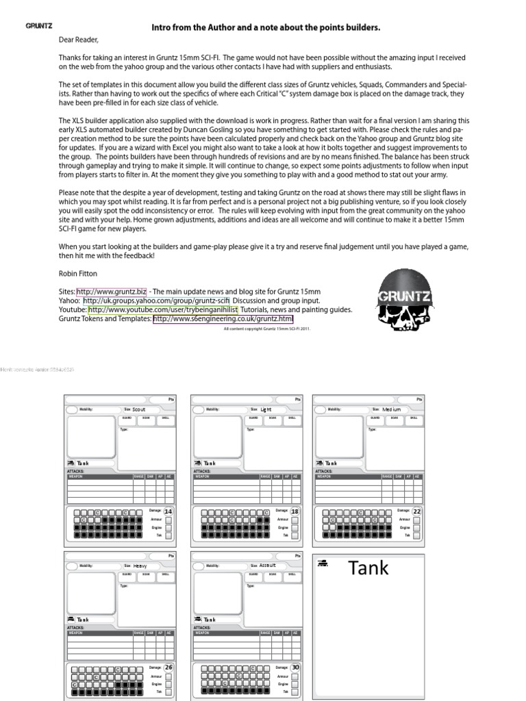 Gruntz Template Order Cards | Download Free PDF | Tanks | Microsoft Excel