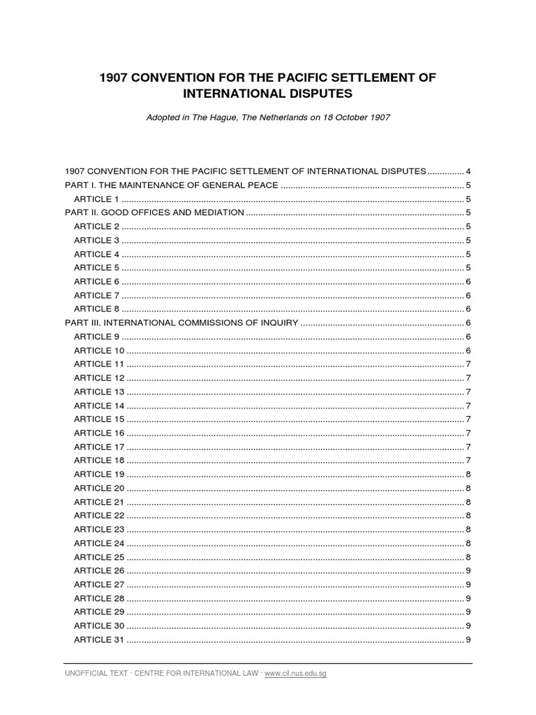 1907 The Hague Convention For The Pacific Settlement of International ...