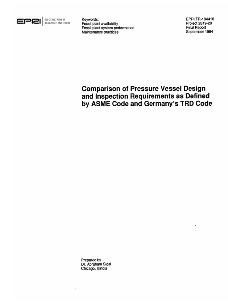 Comparison of Pressure Vessel Design and Inspection Requirements As ...