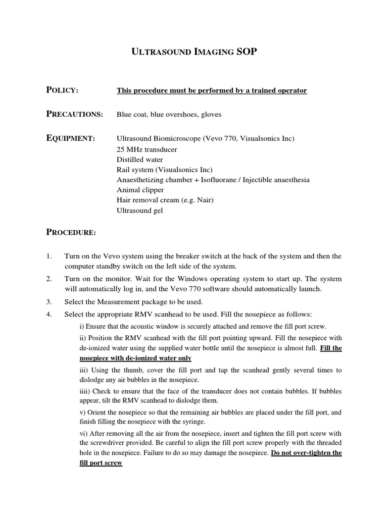 Ultrasound Imaging SOP | PDF | Medical Ultrasound | Anesthesia