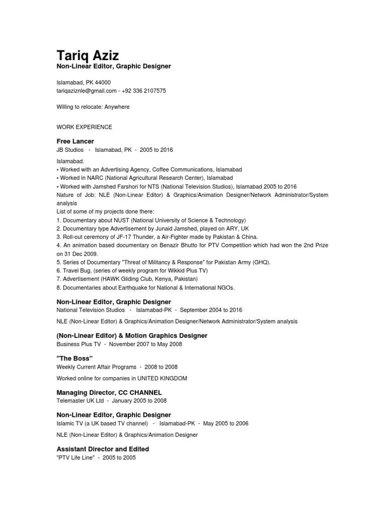 Tariq-Aziz Resume by Indeed | PDF | Backup | Computer Network
