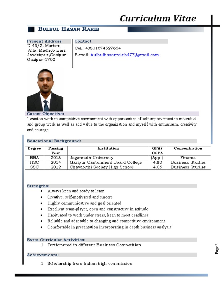 Curriculum Vitae: Ulbul Asan Akib | PDF