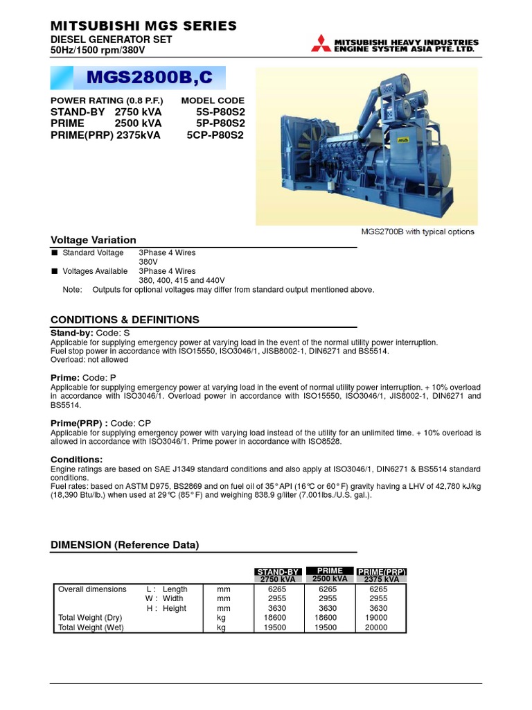 Mitsubishi MGS Series Diesel Generator | PDF | Diesel Engine | Engines
