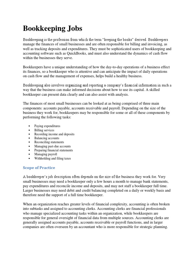 Bookkeeping Jobs: Scope of Practice | PDF | Certified Public Accountant ...