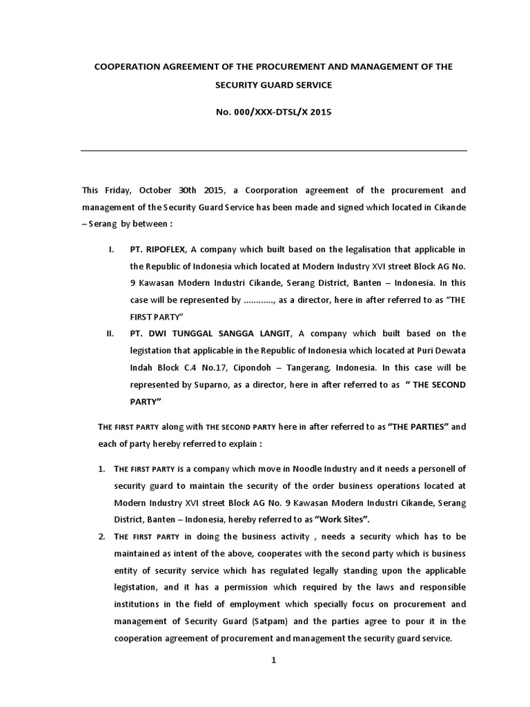 Cooperation Agreement of The Procurement and Management of The Security ...