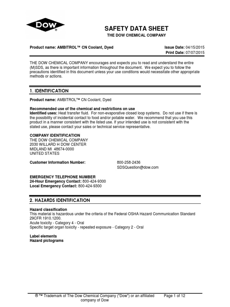 Safety Data Sheet: 1. Identification | PDF | Firefighting | Chemistry