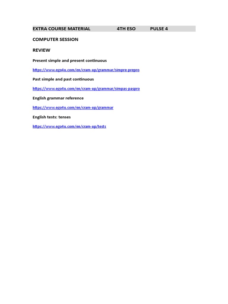 Extra Course Material 4 Eso Review | PDF | Language Arts & Discipline ...