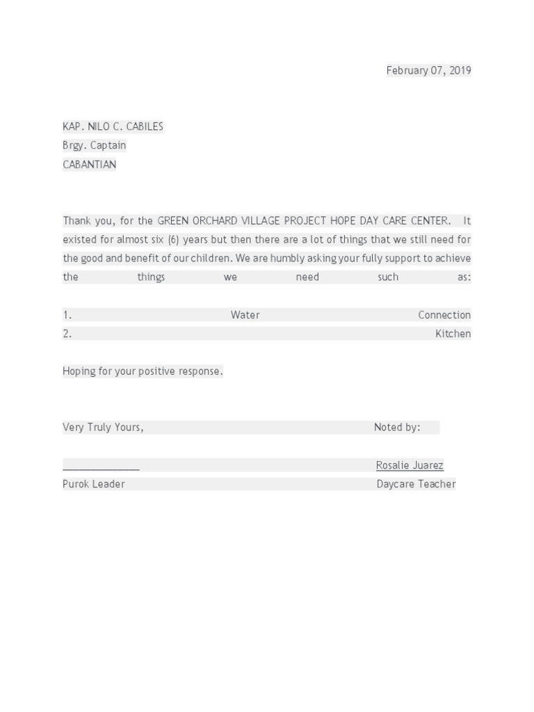 Soli Letter - Daycare | PDF