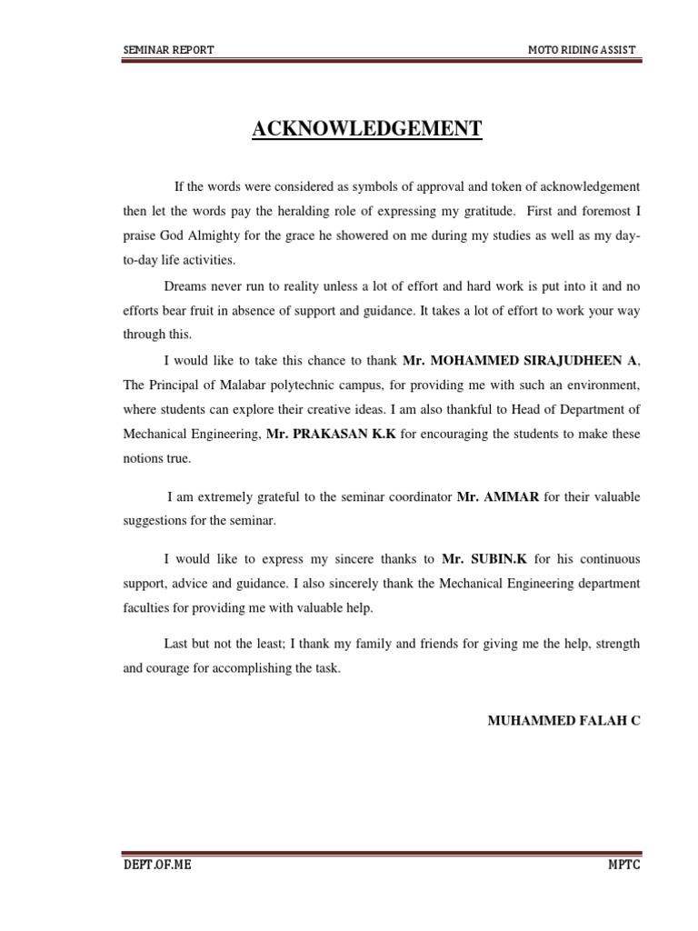 Acknowledgement | PDF | Motorcycle | Land Vehicles