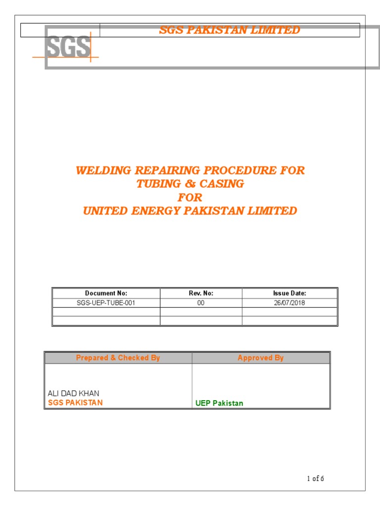 Welding Repair Procedure for Tubing & Casing | PDF | Welding | Construction