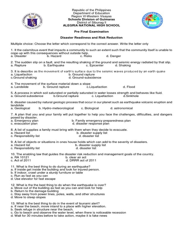 DRRR Final Exam | PDF | Emergency Management | Fires