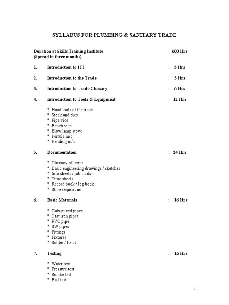 Syllabus For Plumbing & Sanitary Trade | PDF | Plumbing | Sanitary Sewer