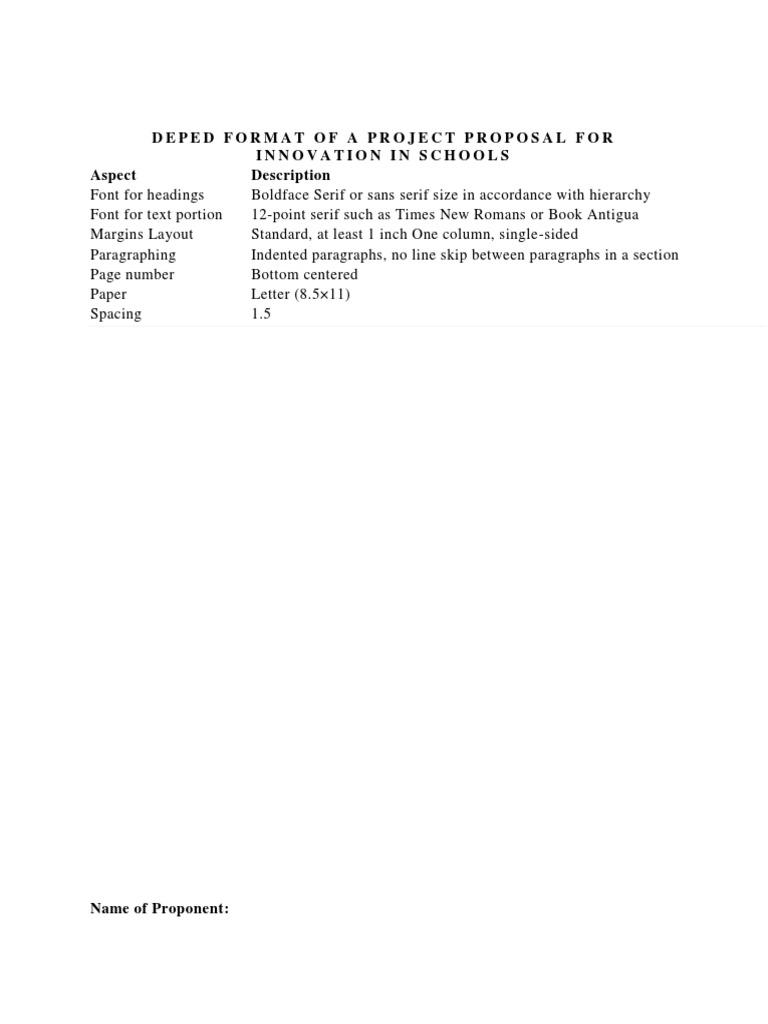 Deped Format of A Project Proposal For Innovation in Schools Aspect ...