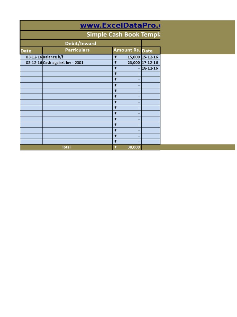 A Simple Cash Book Template for Tracking Debits, Credits, and Cash on ...