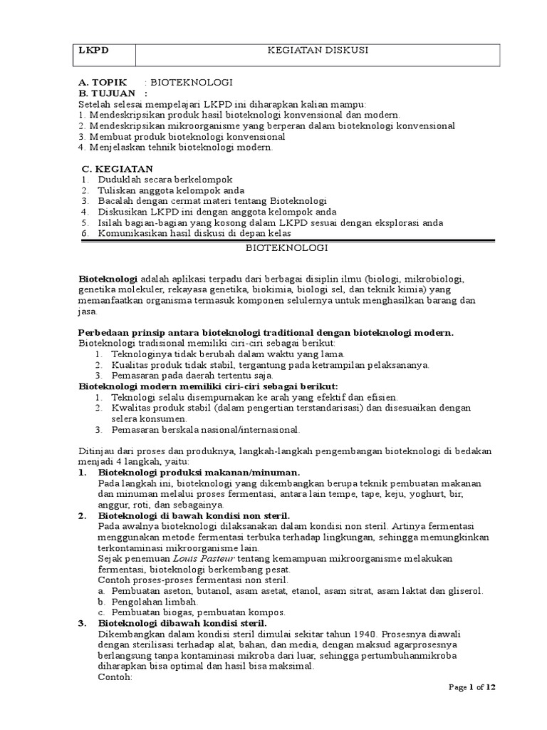 LKPD Bioteknologi | PDF | Kesehatan Holistik | Sains & Matematika