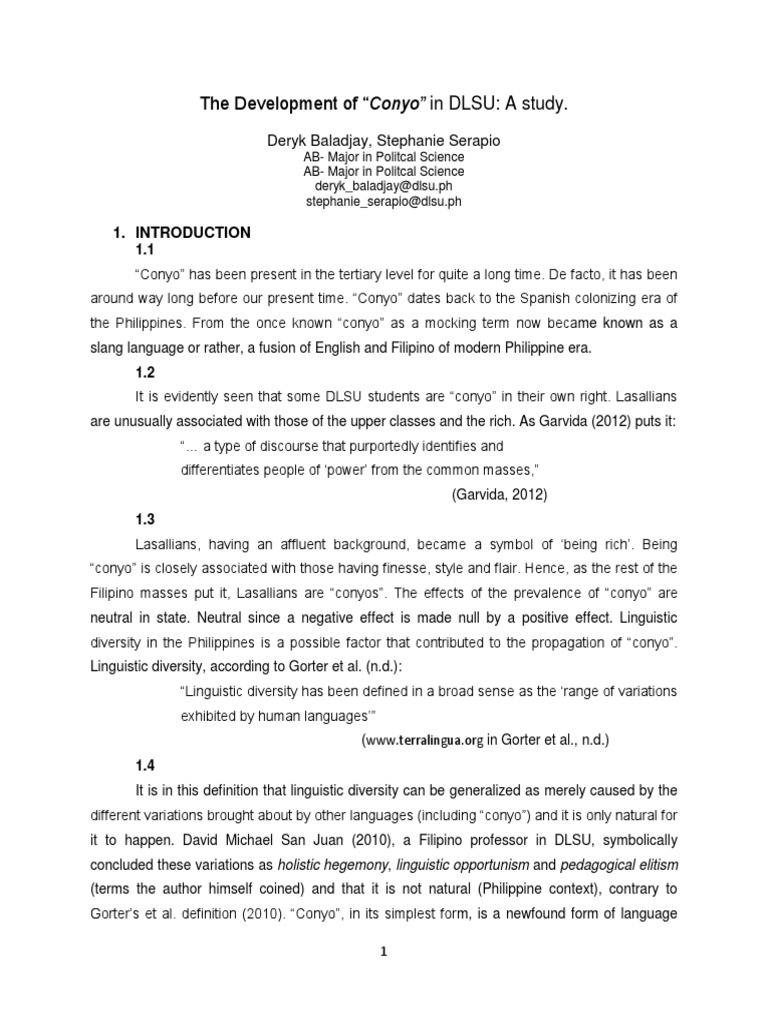The Development of Conyo in DLSU A Study | PDF | Multilingualism ...