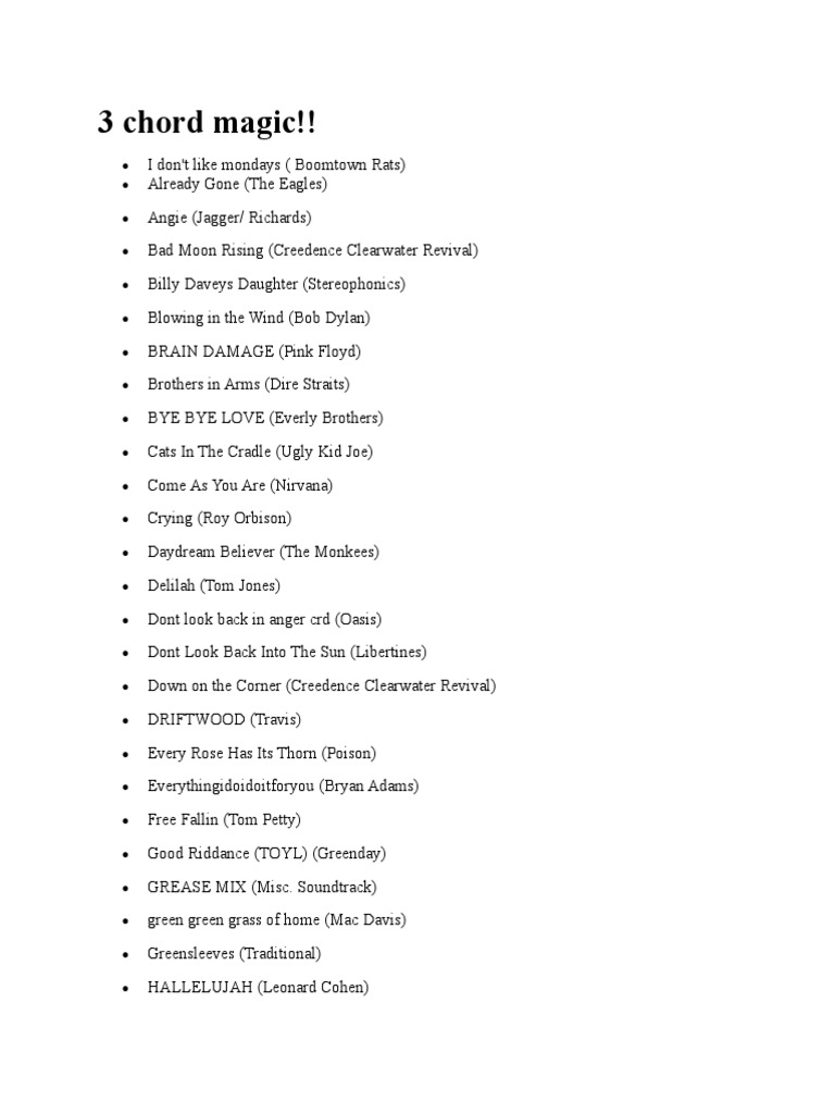 3 Chord Magic | PDF | Song Structure | Entertainment (General)