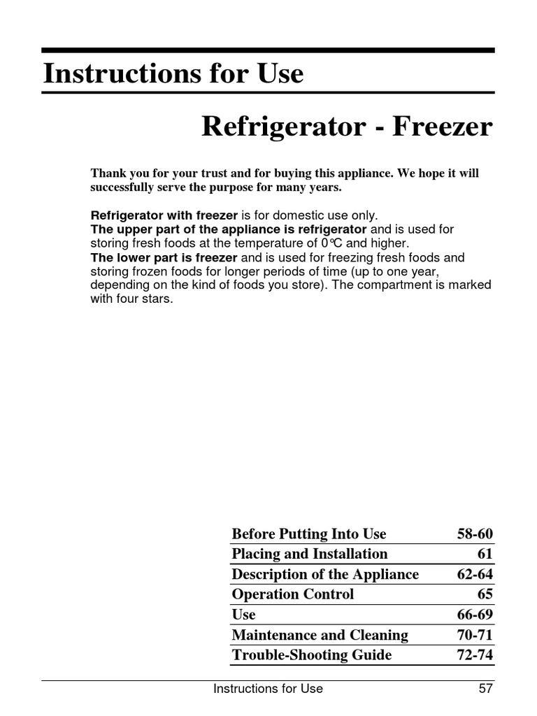 Instructions For Use Refrigerator - Freezer | PDF | Refrigerator | Home ...