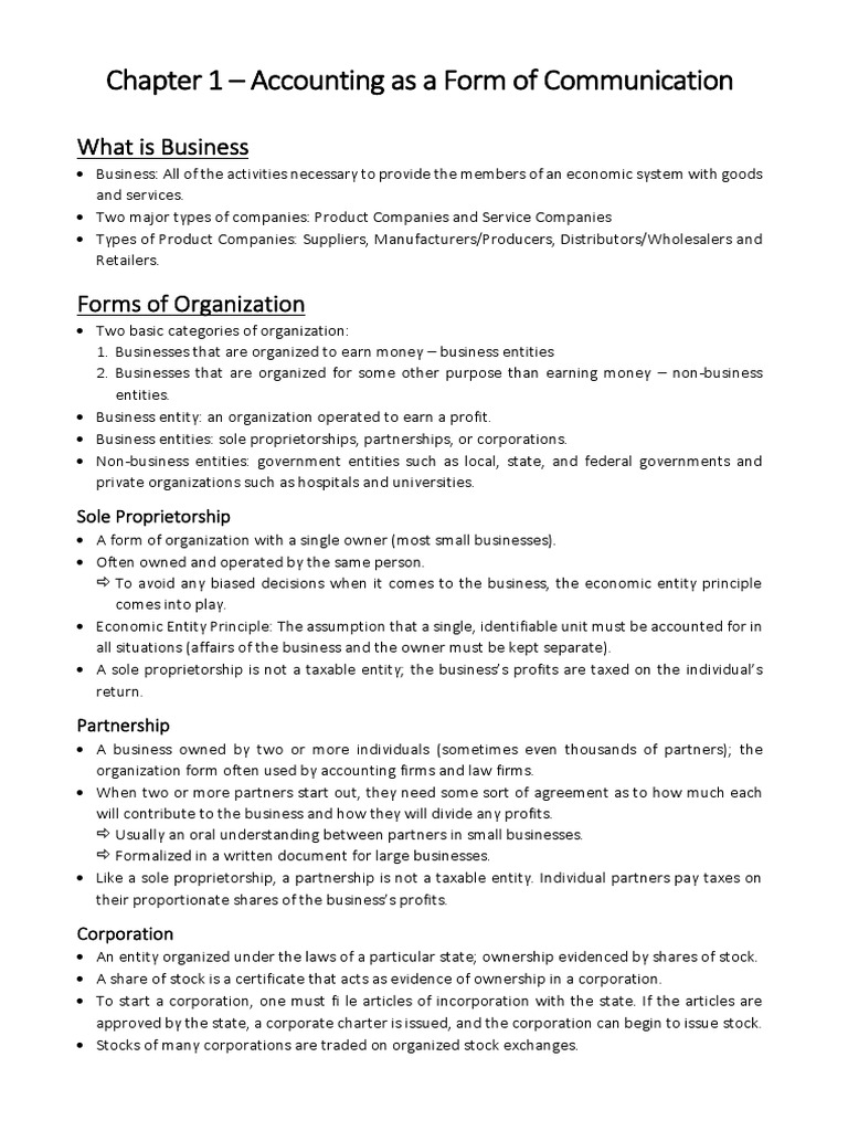Chapter 1 - Accounting As A Form of Communication (Notes) | PDF ...