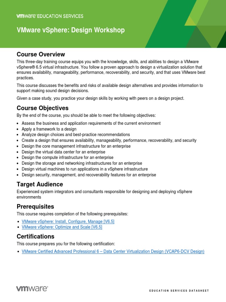 EDU - DATASHEET - Vsphere Design Workshop V6.5 | PDF | Trademark | License