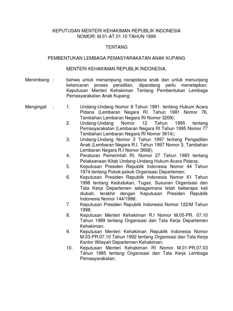 Peraturan Menkeh 1 TH 1985 | PDF